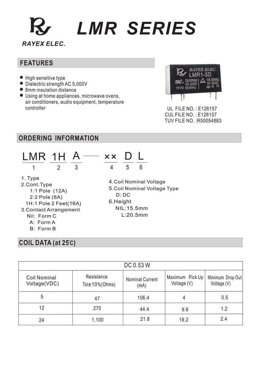 LMR SERIES - RAYEX ELECTRONICS CO., LTD.