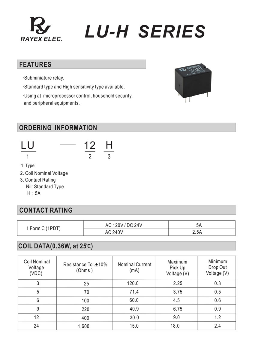 LU-H SERIES(5A) - RAYEX ELECTRONICS CO., LTD.