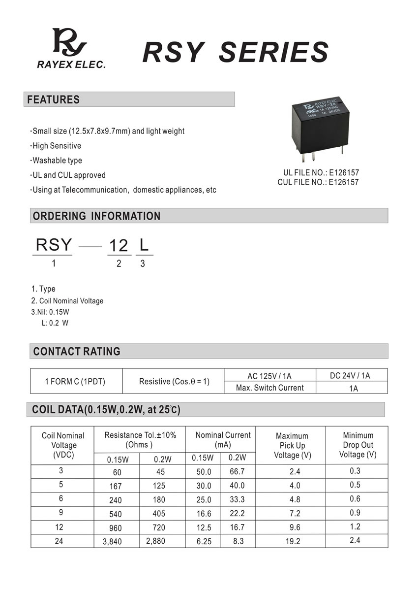 RSY SERIES - RAYEX ELECTRONICS CO., LTD.