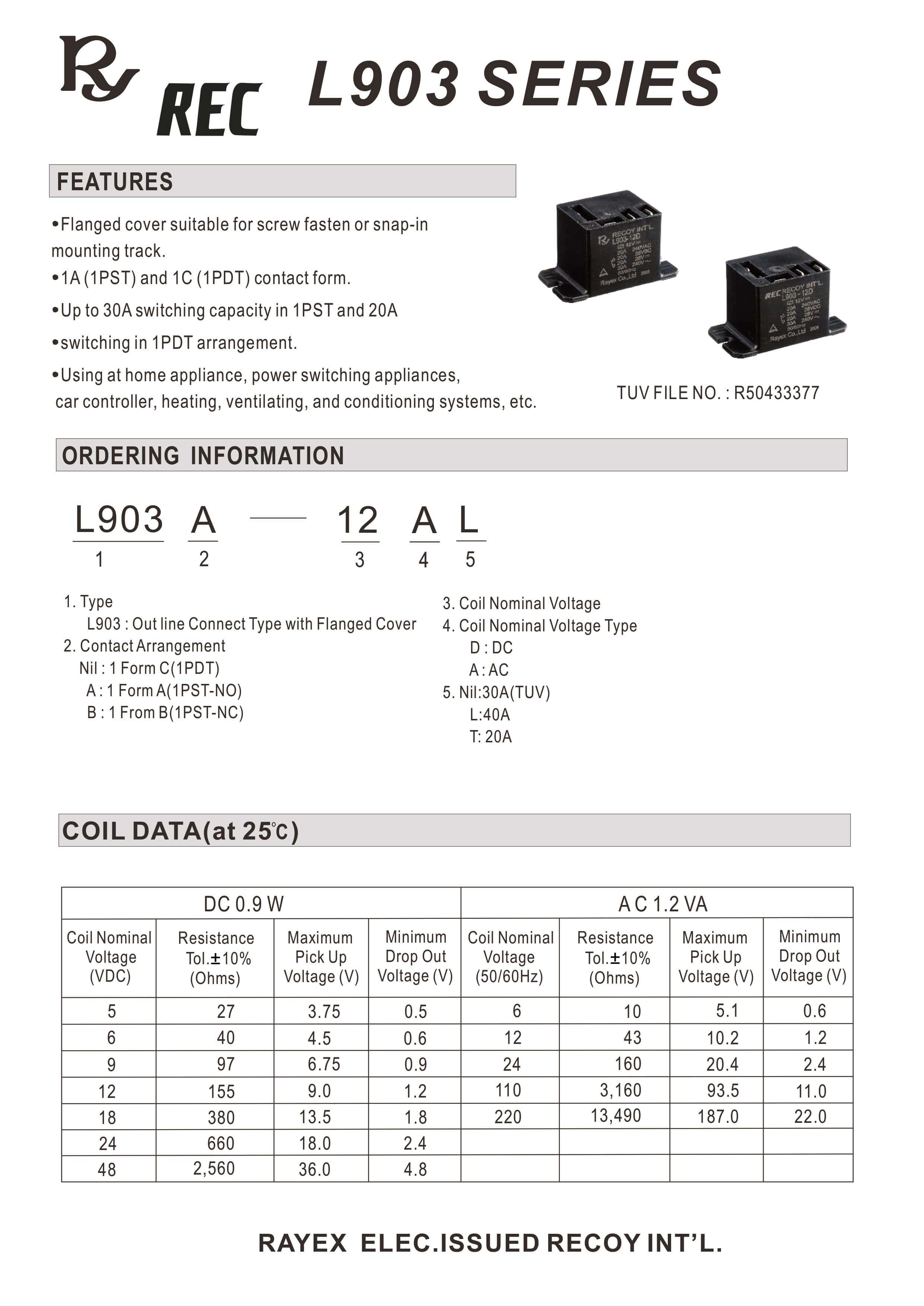 L903 SERIES - RAYEX ELECTRONICS CO., LTD.