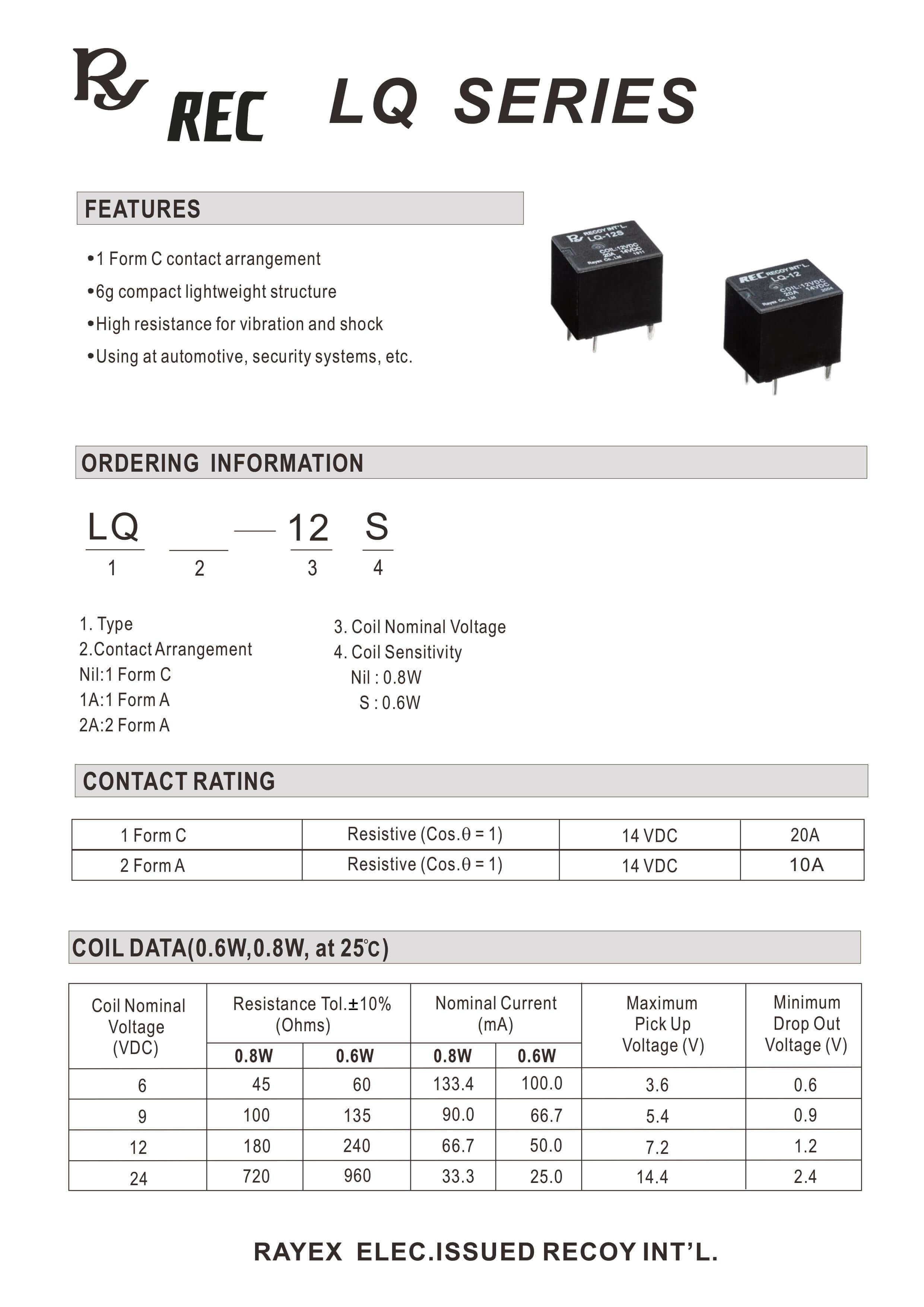 LQ SERIES - RAYEX ELECTRONICS CO., LTD.