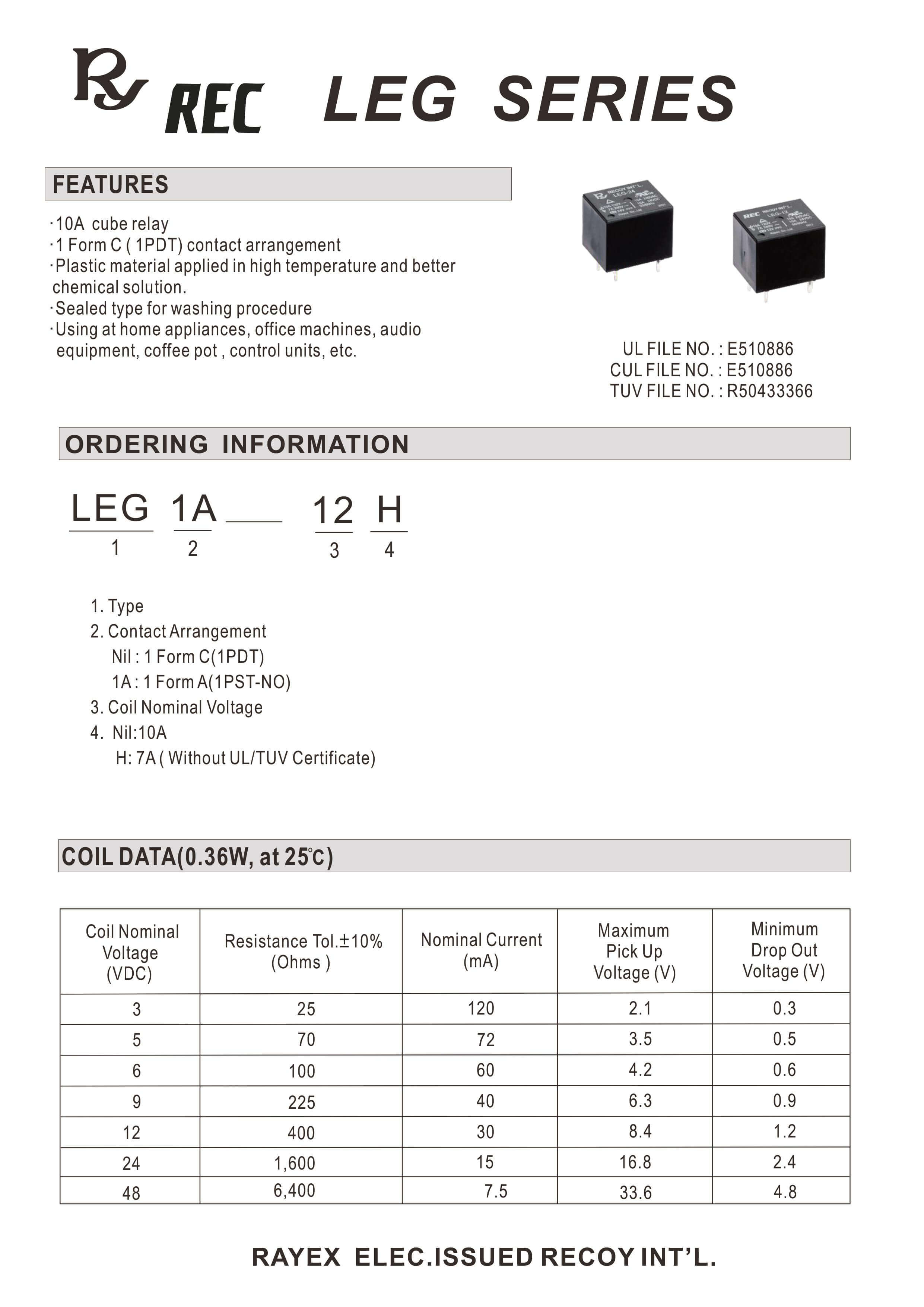 LR SERIES - RAYEX ELECTRONICS CO., LTD.