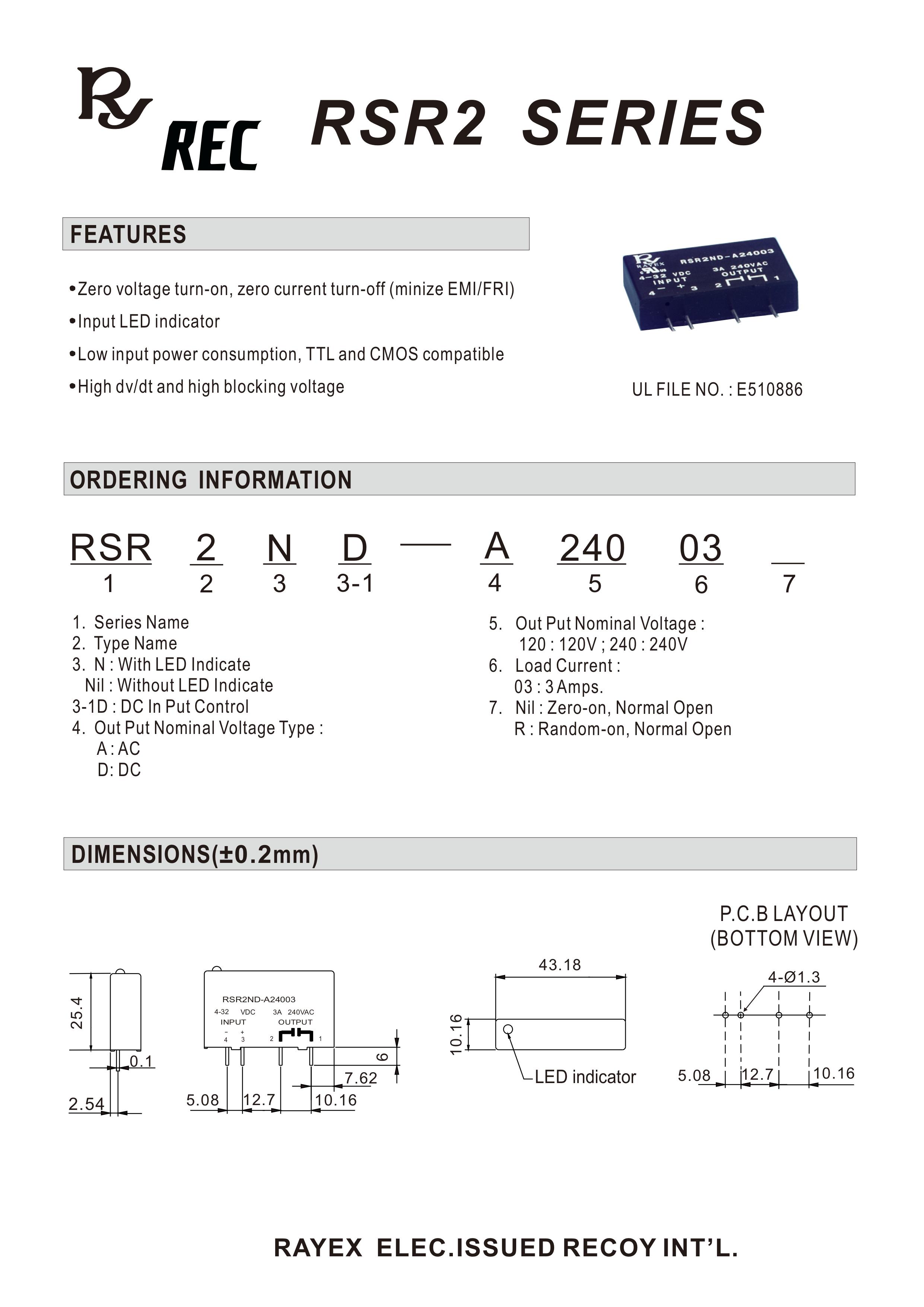 RSR2 SERIES - RAYEX ELECTRONICS CO., LTD.